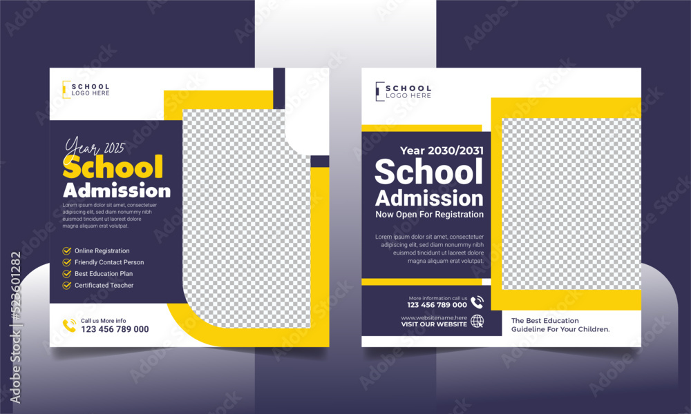 School admission social media post banner, educational social media ...