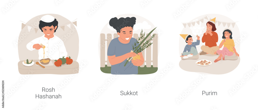 Jewish festivals isolated cartoon vector illustration set. Rosh ...