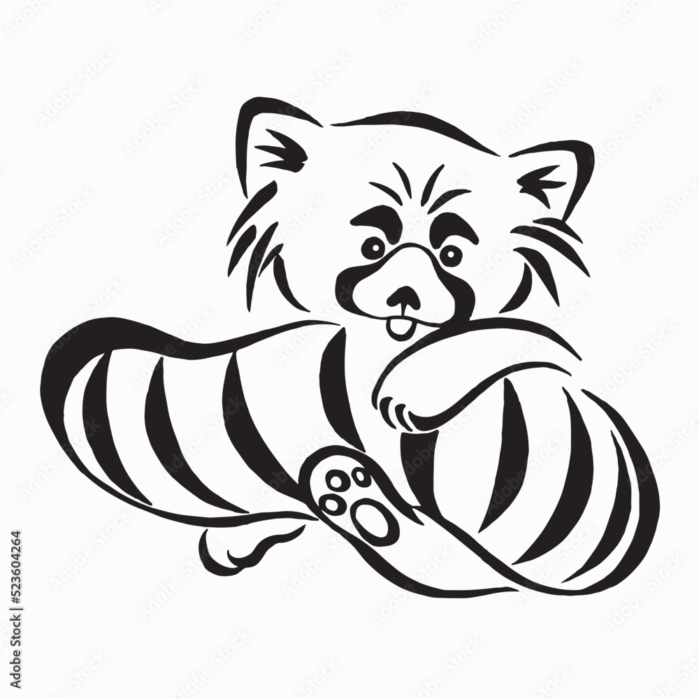 Cute red panda. Native mammal. Cartoon animal design. Vector ...
