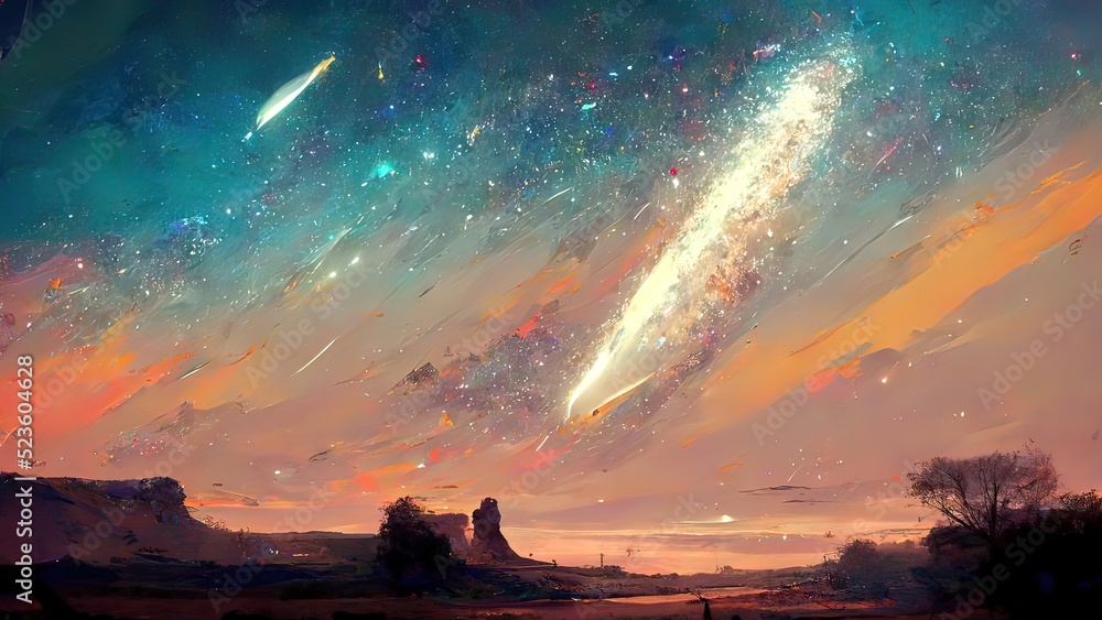 Milky way, galaxy view. 4K night sky, digital painting, background ...