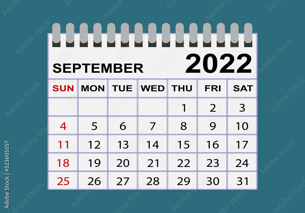 Icono de calendario. Hoja de calendario del mes de septiembre del año ...