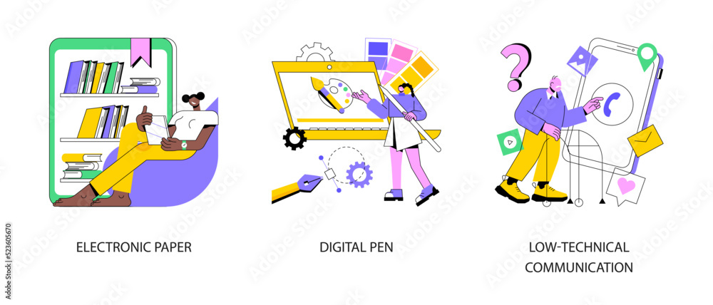 Using technology abstract concept vector illustration set. Electronic ...