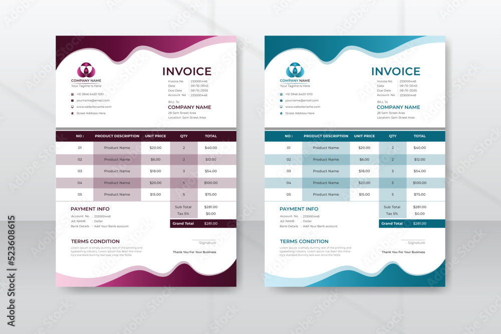 Professional invoice and letterhead design template with A4 size, easy ...