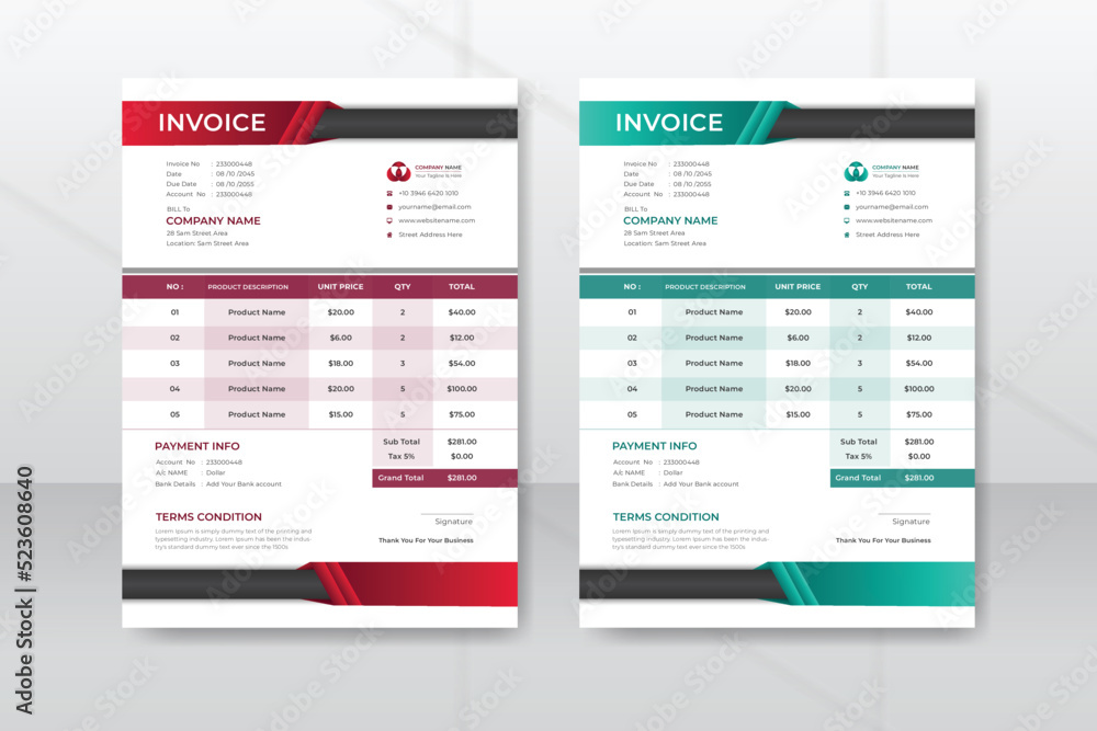 Professional invoice and letterhead design template with A4 size, easy ...