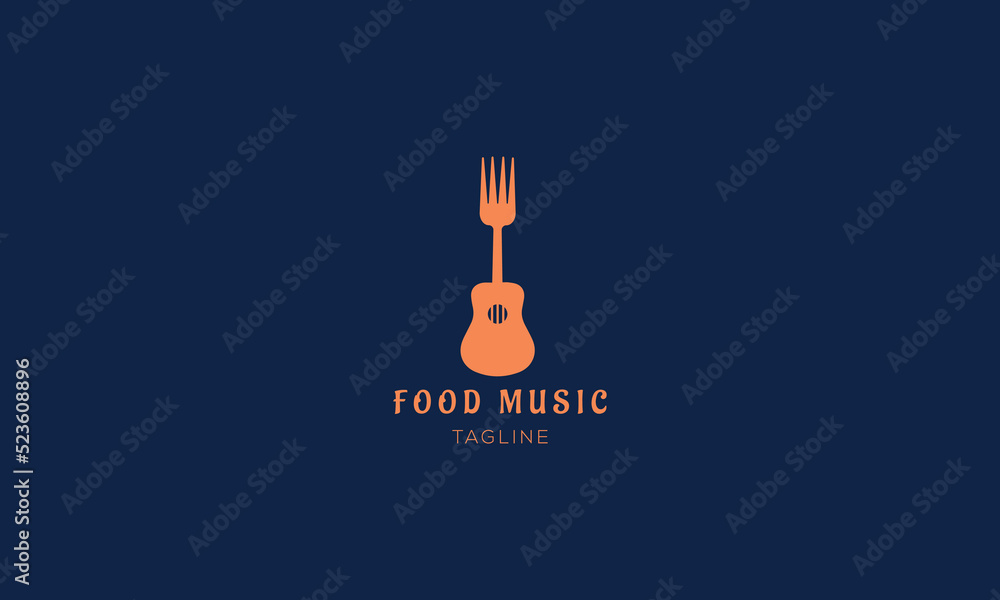 Food Music Logo Guitar with Fork Concept, Restaurant logo template ...