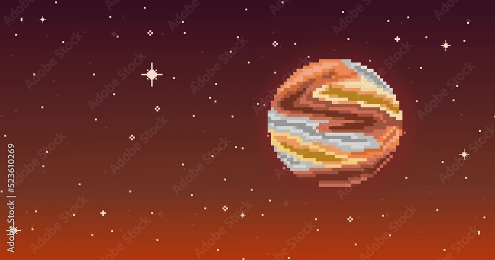 Pixel art space animation. Planet, stars, space. Pixel art 8 bit vector ...