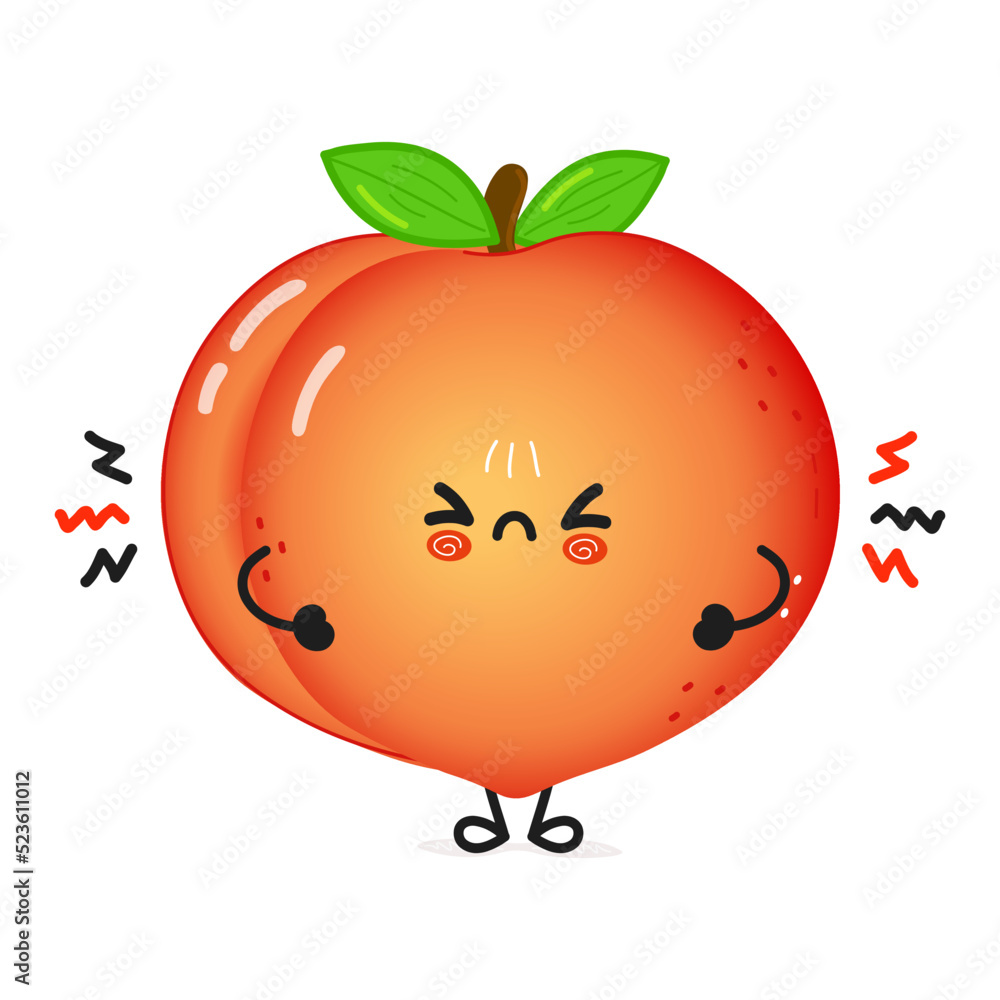 Vecteur Stock Cute angry peach character. Vector hand drawn cartoon ...