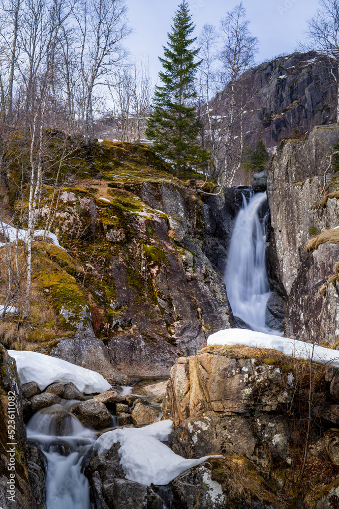 Small cascading waterfalls in the Brattlandsdalåa valley, between ...