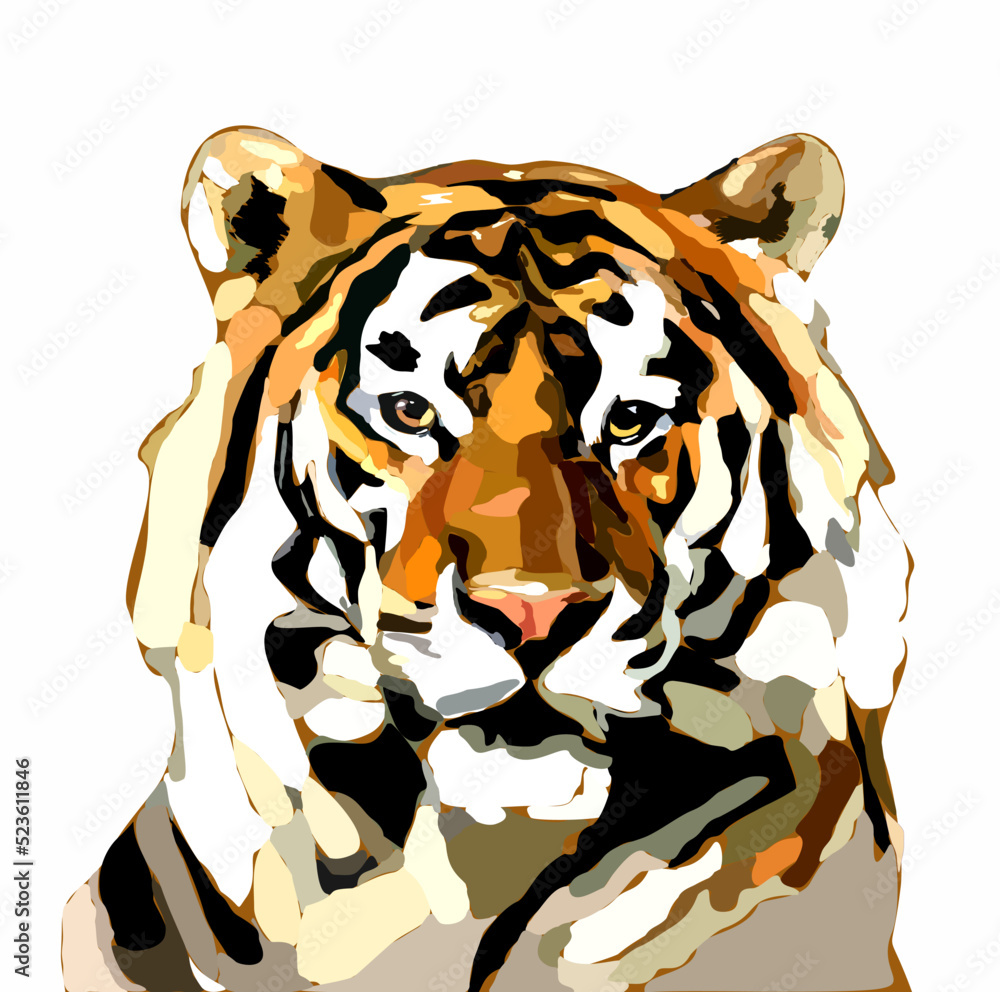 Abstract Tiger vector hand drawn illustration isolated. Big wild cat ...