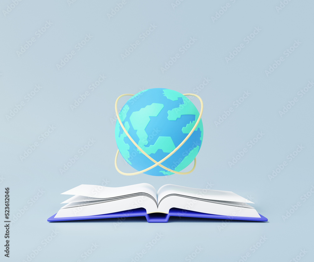 Network internet worldwide and open book on sky blue background science ...