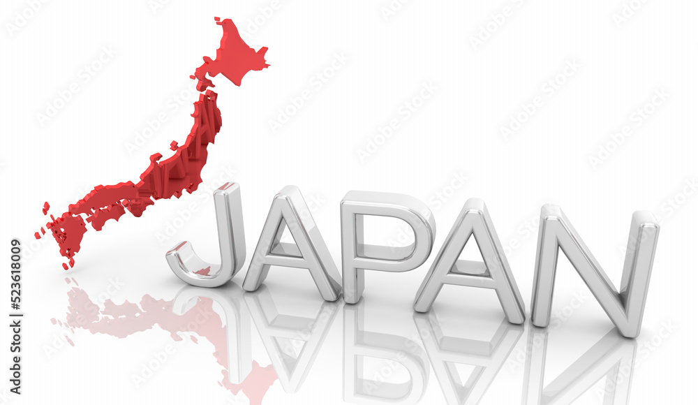Japan Country Word Red Map Travel Background 3d Illustration Stock ...
