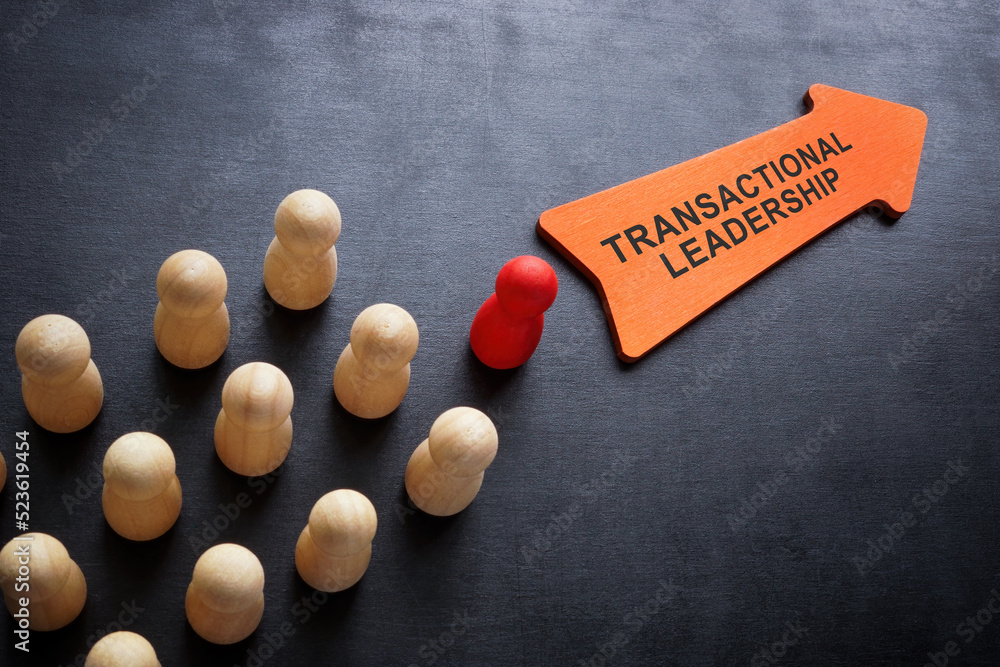 Figurines and arrow with the sign transactional leadership. Stock Photo ...
