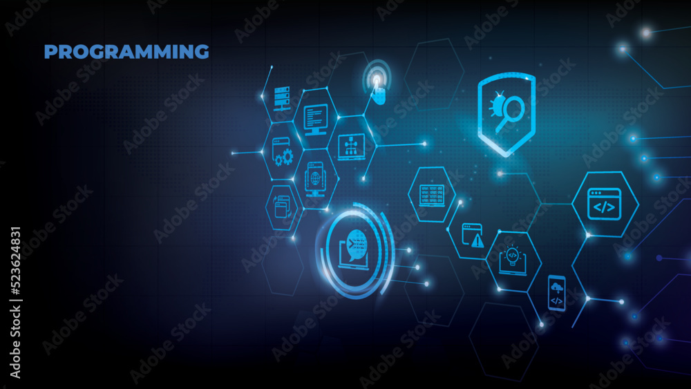 software engineering or programming vector illustration. Blue concept ...