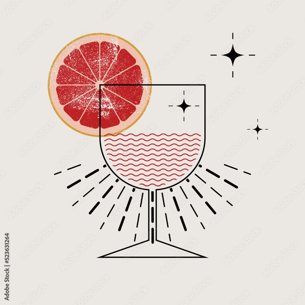 Cocktails Bar graphic linear geometric pattern stylized poster, emblem ...