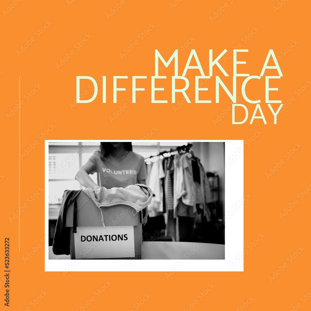 Composition of make a difference day text over female volunteer with ...