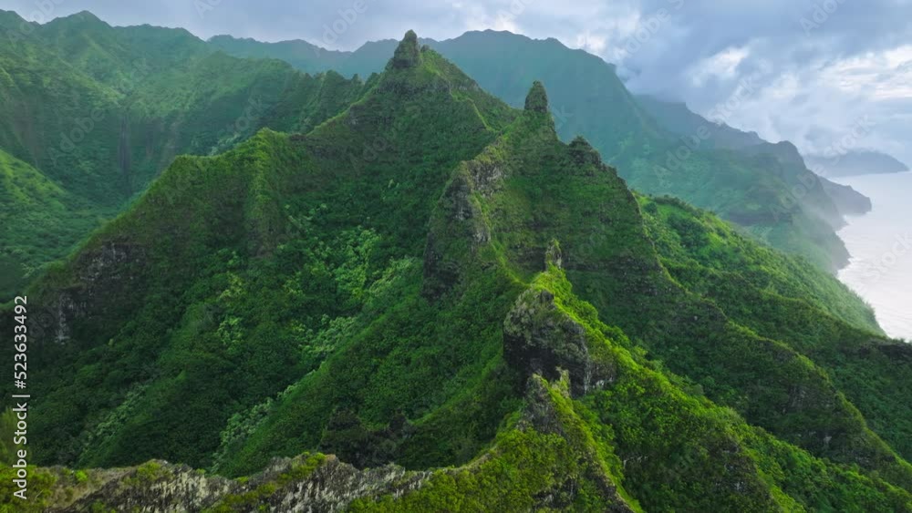 Mysterious dramatic nature landscape of green mountains with scenic ...
