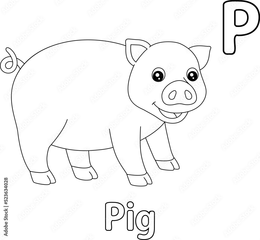 Pig Alphabet ABC Coloring Page P เวกเตอร์สต็อก | Adobe Stock
