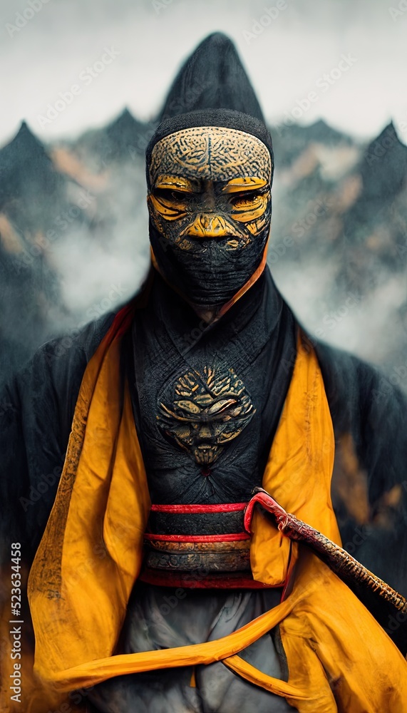 Ninja depicted in a photorealistic style. The concept of ancient ...