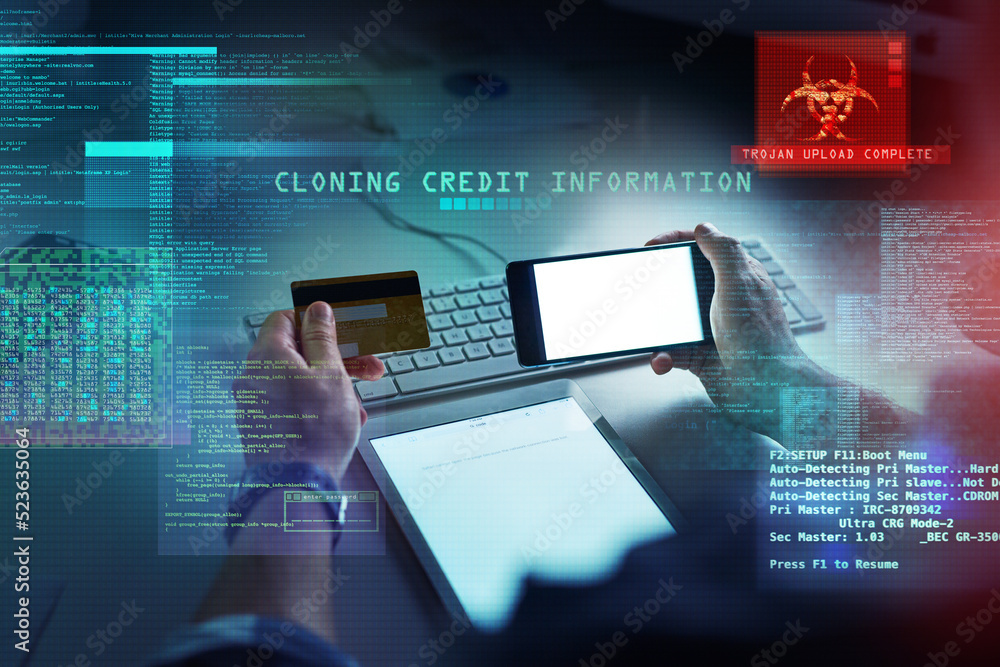 Cyber Security Hacking And Fraud With A Computer Hacker Holding A