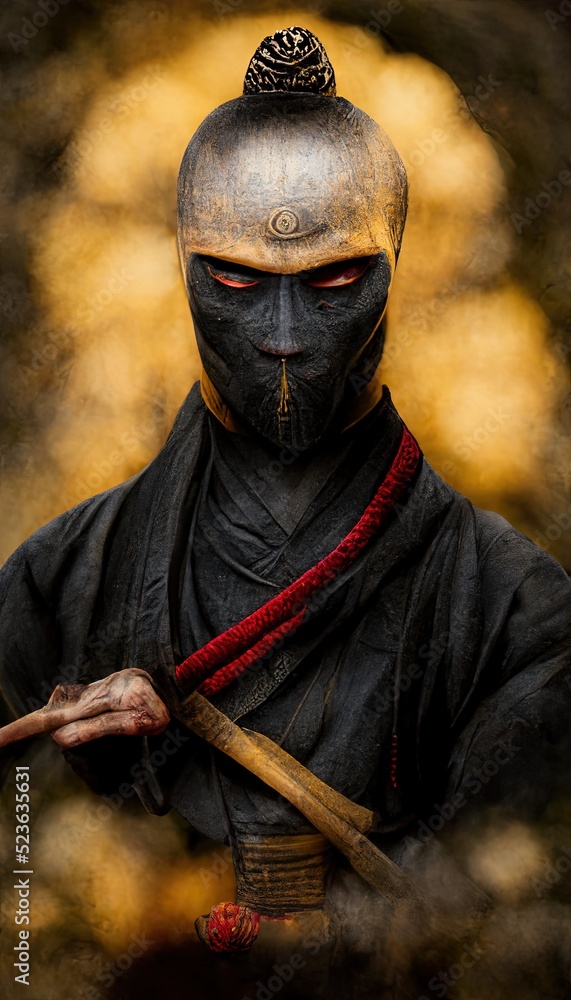 Ninja depicted in a photorealistic style. The concept of ancient ...