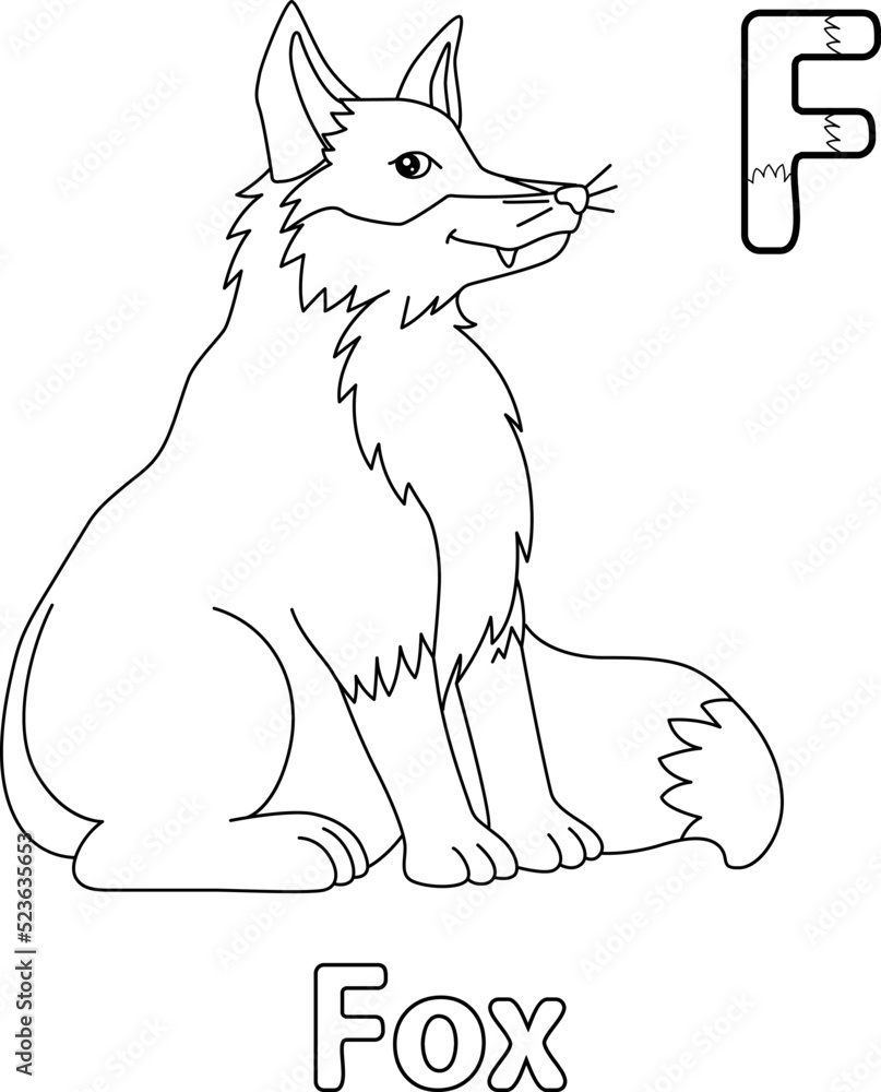 Sitting Fox Alphabet ABC Coloring Page F Stock Vector | Adobe Stock