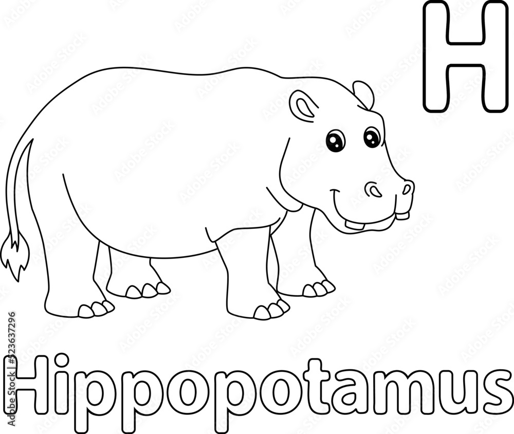 Hippo Alphabet ABC Coloring Page H Stock Vector | Adobe Stock