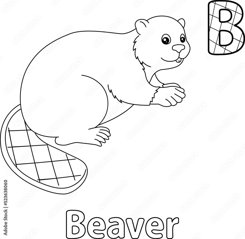 Beaver Alphabet ABC Coloring Page B Stock Vector | Adobe Stock