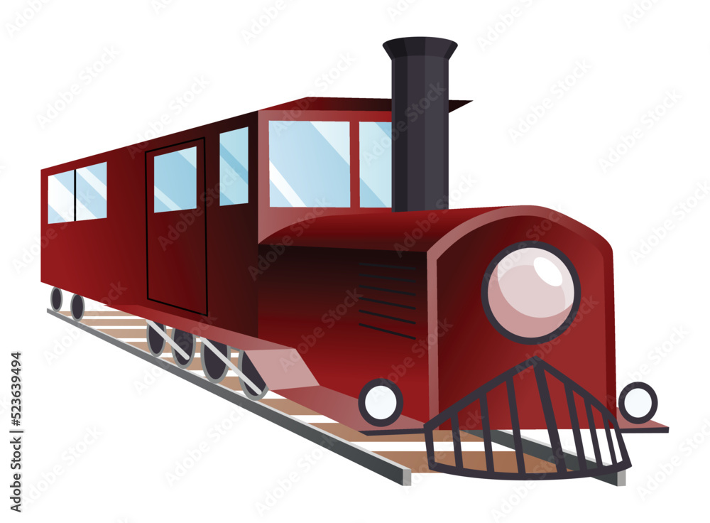 Train engine flat cartoon. Old steam locomotive. Railroad passenger ...