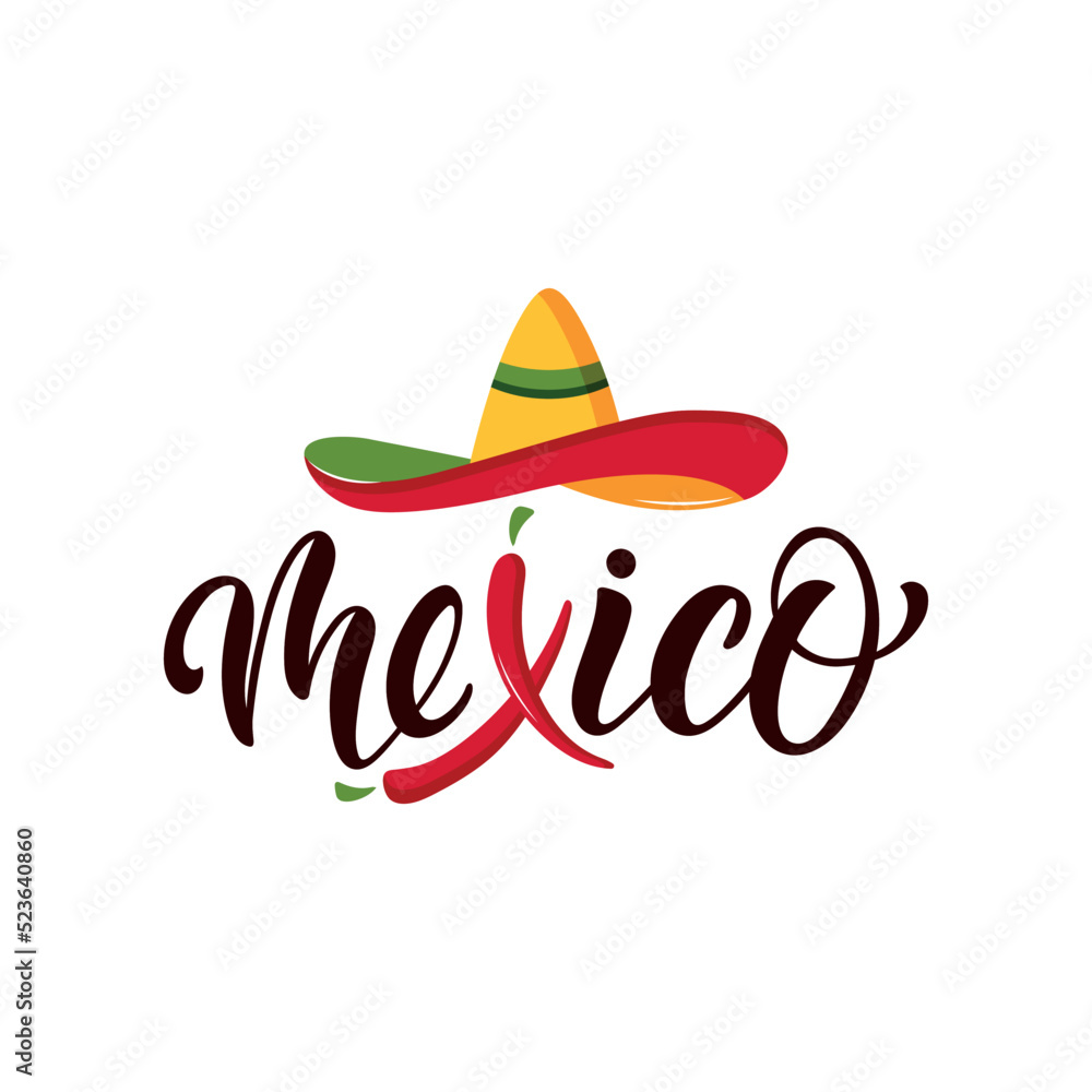 Mexico handwritten text, decorated logo, hand lettering typography ...