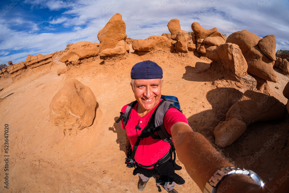 Handsome middle age man selfie exploring Goblin Valley State Park in ...