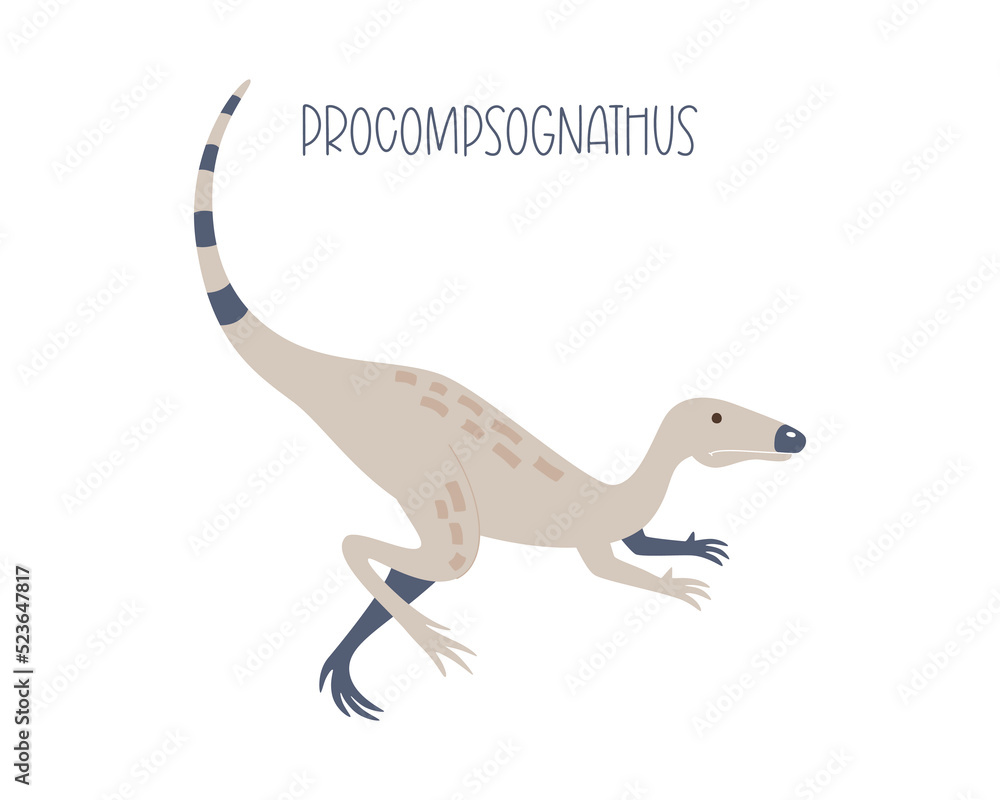 Cute dinosaur procompsognathus isolated on white background. Vector ...
