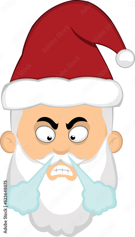 Vector illustration of a cartoon Santa Claus face with an angry ...