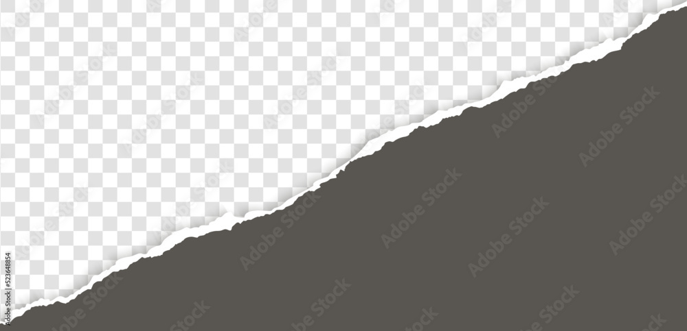 Realistic, torn, diagonal strip of gray paper with a light shadow on a ...