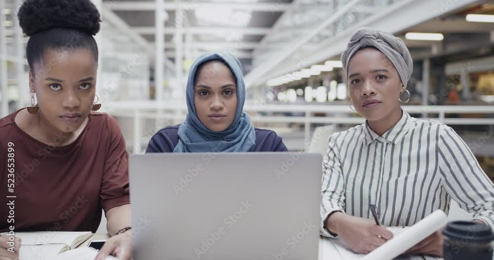 Serious, powerful and diverse businesswomen working on activist project ...