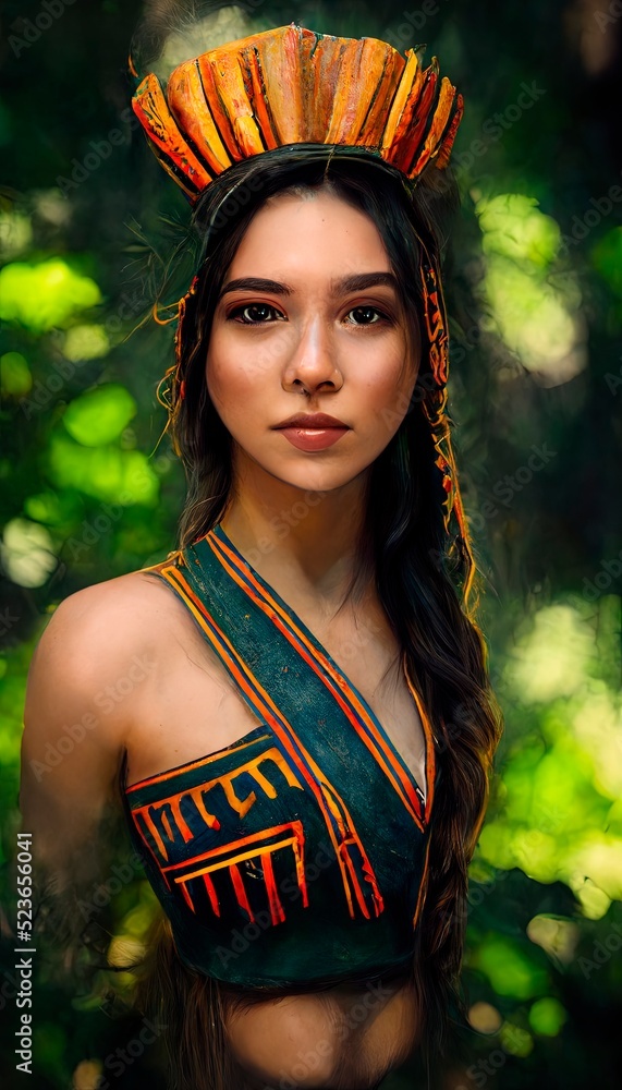 Portrait of an Aztec woman against a background of nature. Aztecs in ...