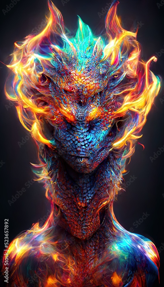 Gothic dystopian horror scene with an infernal dragon. Artistic ...