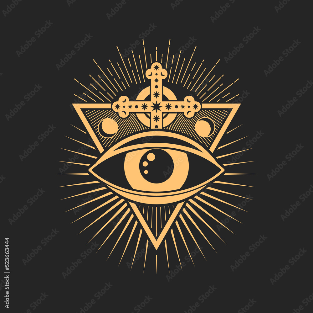 Prediction eye, tattoo occult and esoteric symbol. Vector tarot magic ...