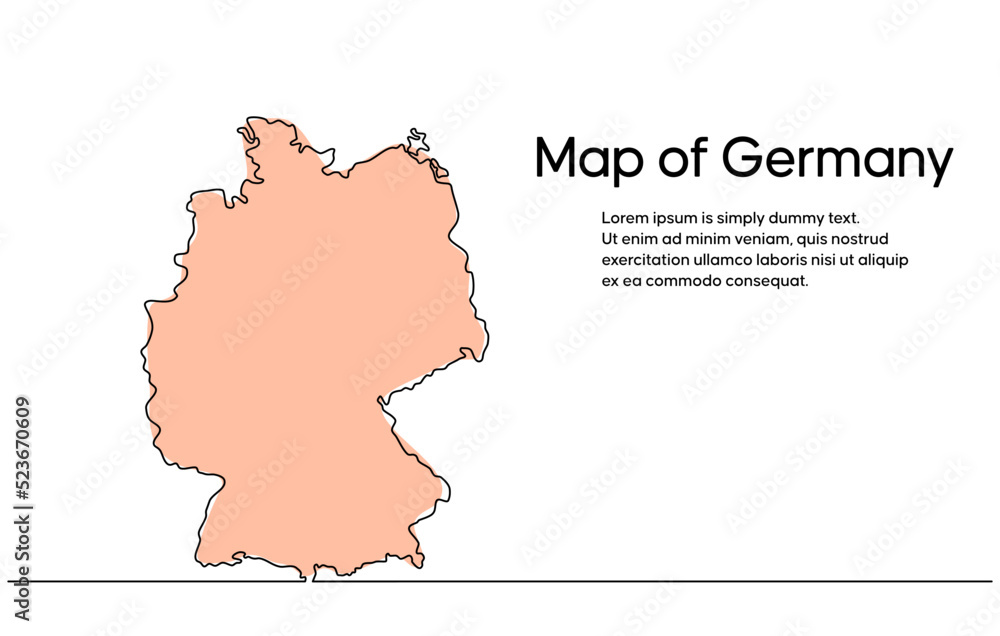 Continuous one line drawing of map of Germany. white background map for ...