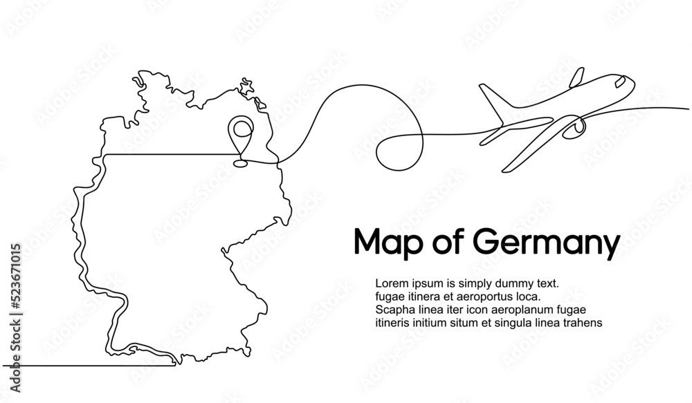 Continuous one line drawing of Germany domestic aircraft flight routes ...
