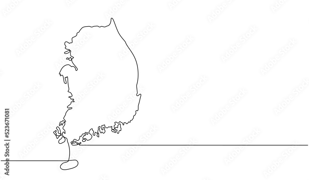 Continuous line drawing of South Korea map. white background map for ...