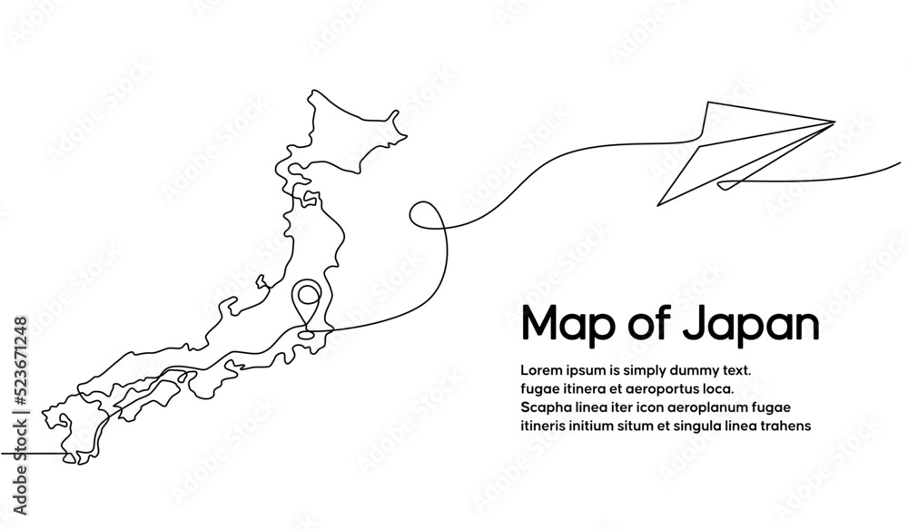 Continuous one line drawing of Japanese domestic aircraft flight routes ...