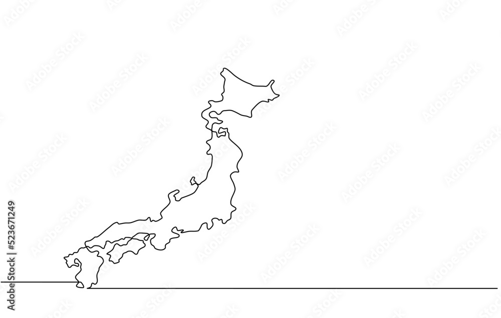 Continuous line drawing of Japan map. white background map for ...
