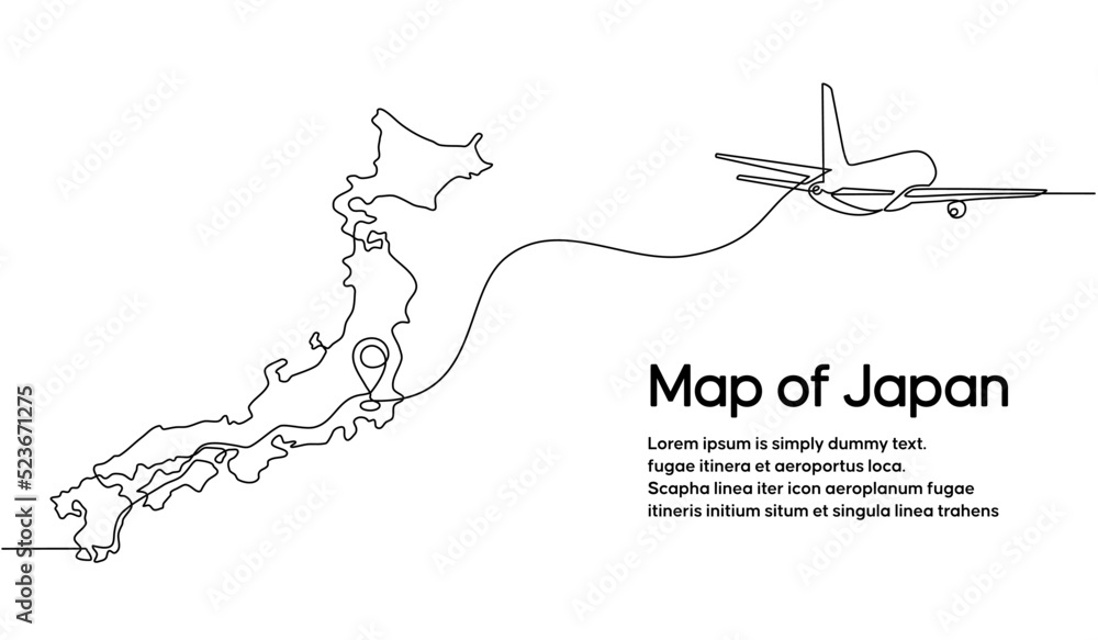 Continuous one line drawing of Japanese domestic aircraft flight routes ...