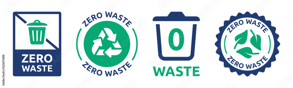 Zero waste icon label vector set with recycle sign. Stock Vector ...
