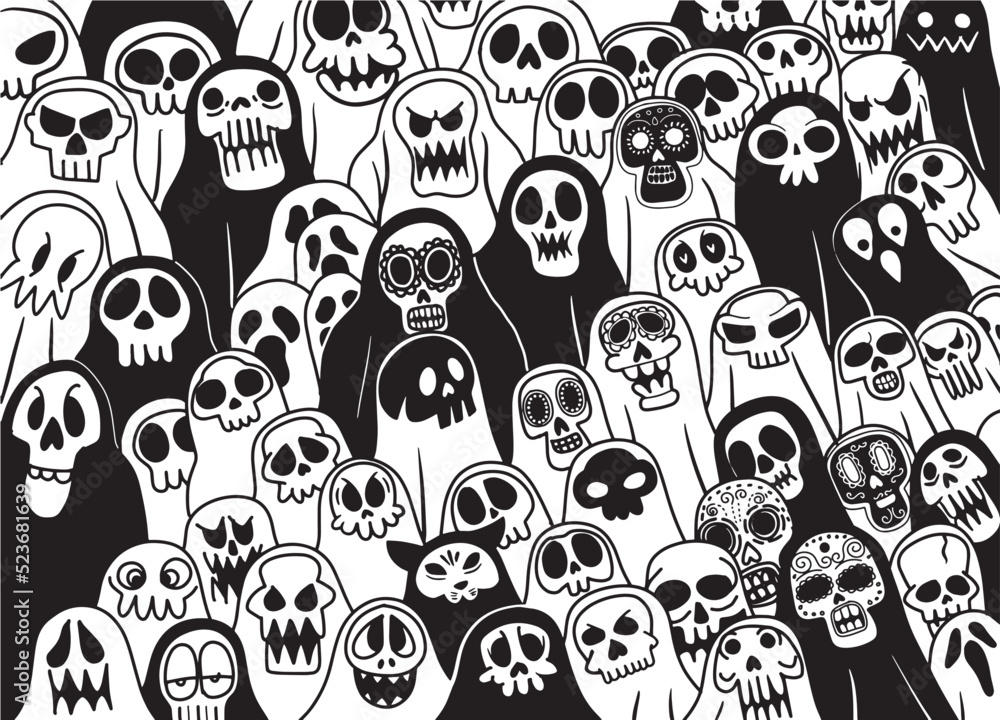 Halloween ghost design. Halloween ghosts with scary faces, eerie ...