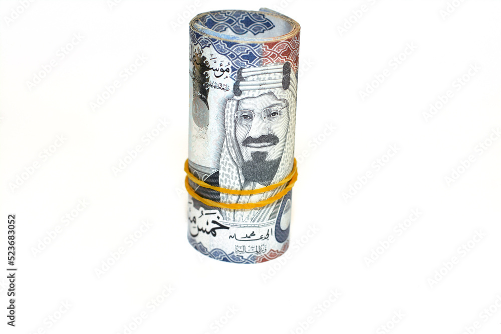 500 Five hundred Saudi Arabia money roll riyals banknotes isolated on ...