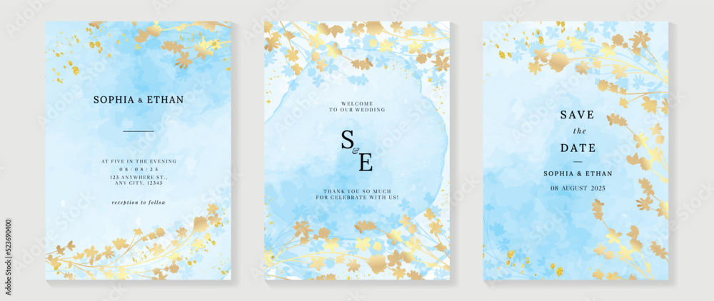 Luxury botanical wedding invitation card template. Watercolor card with ...
