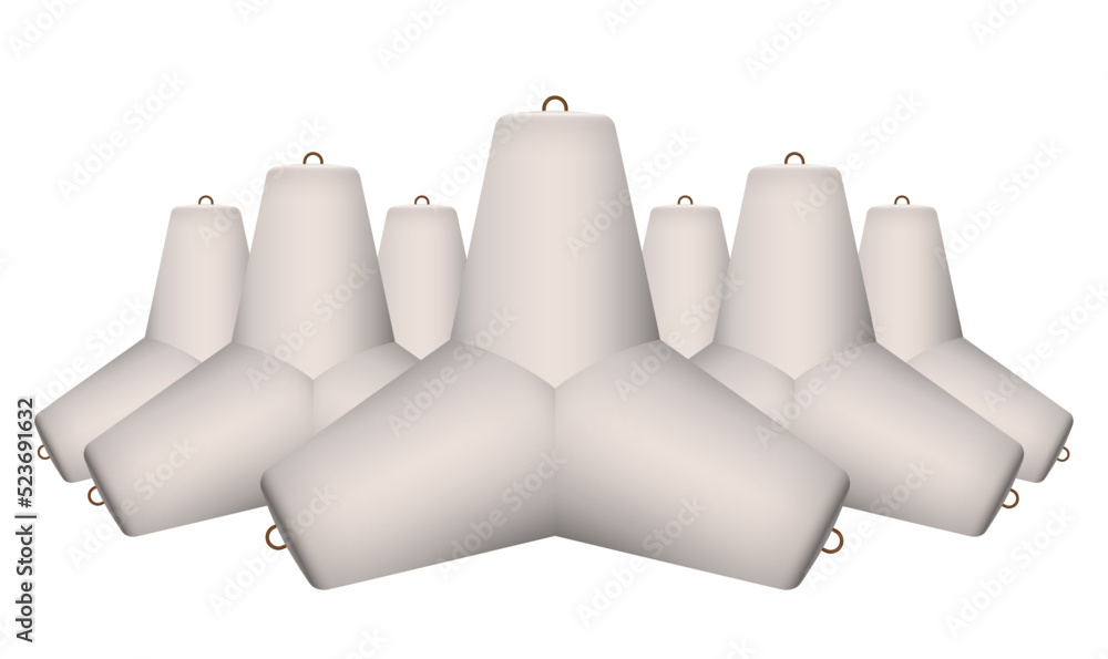 Vector sea tetrapod construction, isolated on white background. Wave ...