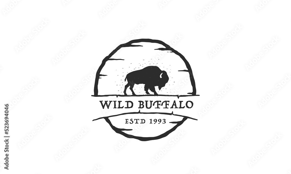 Wild Buffalo vintage Logo Design. Bison Bull Buffalo Angus Silhouette ...