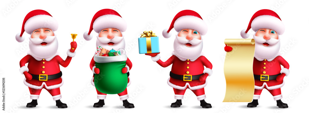 Santa claus character vector set. Santa claus in 3d realistic christmas ...